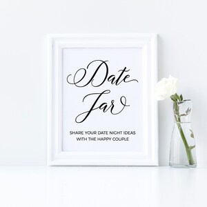 Date Jar Sign, Date Night Ideas, Minimalist Wedding Sign Printable ...