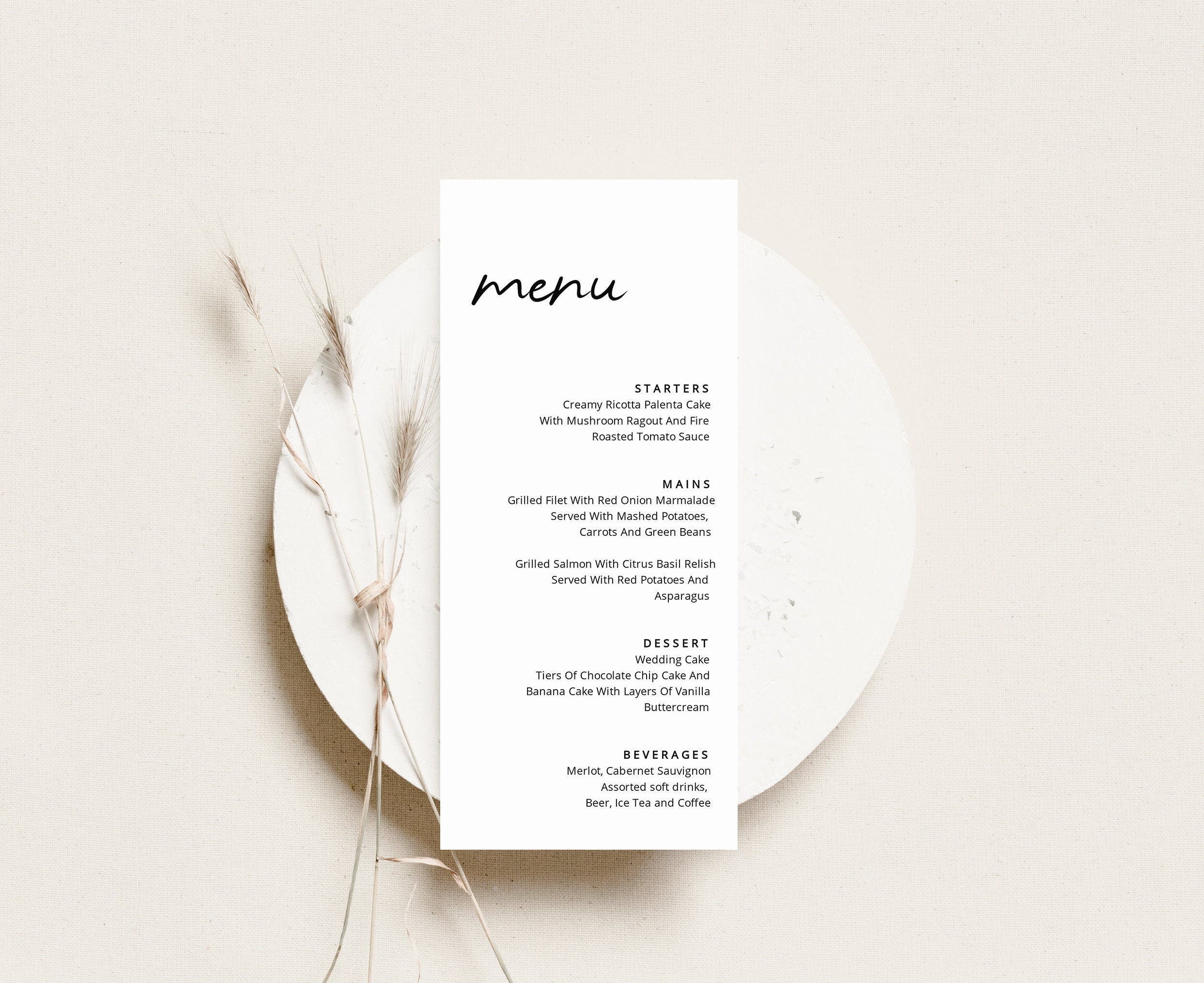 Wedding menu Minimalist menu template MIN020VSD | Etsy