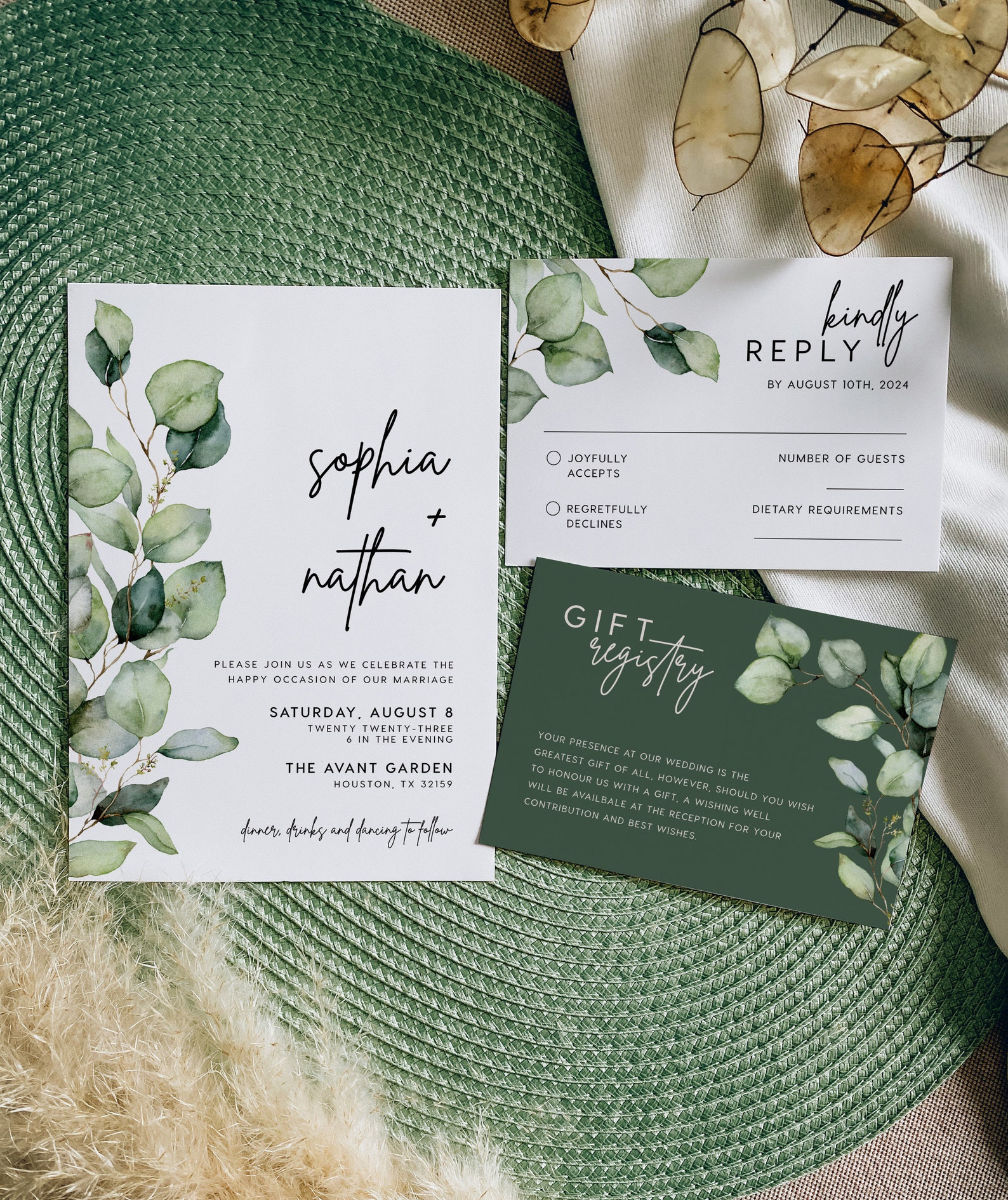 Wedding Invitation Template Greenery Wedding Invitation Set - Etsy