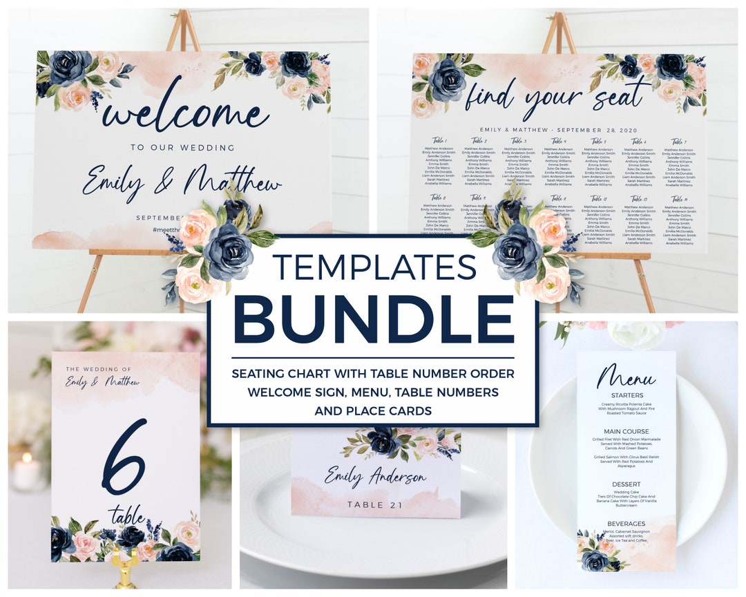 Wedding Bundle, Seating Chart, Welcome Sign, Table Numbers, Menu and ...