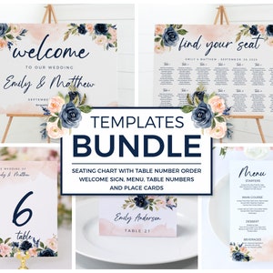 Welcome Sign Wedding Navy and Blush, Welcome Sign Template With Navy ...