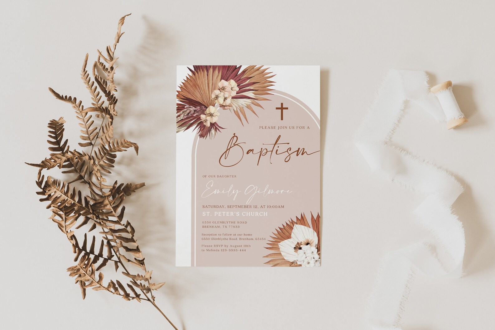 Boho Invitation Baptism Invitation Template Boho Baptism | Etsy