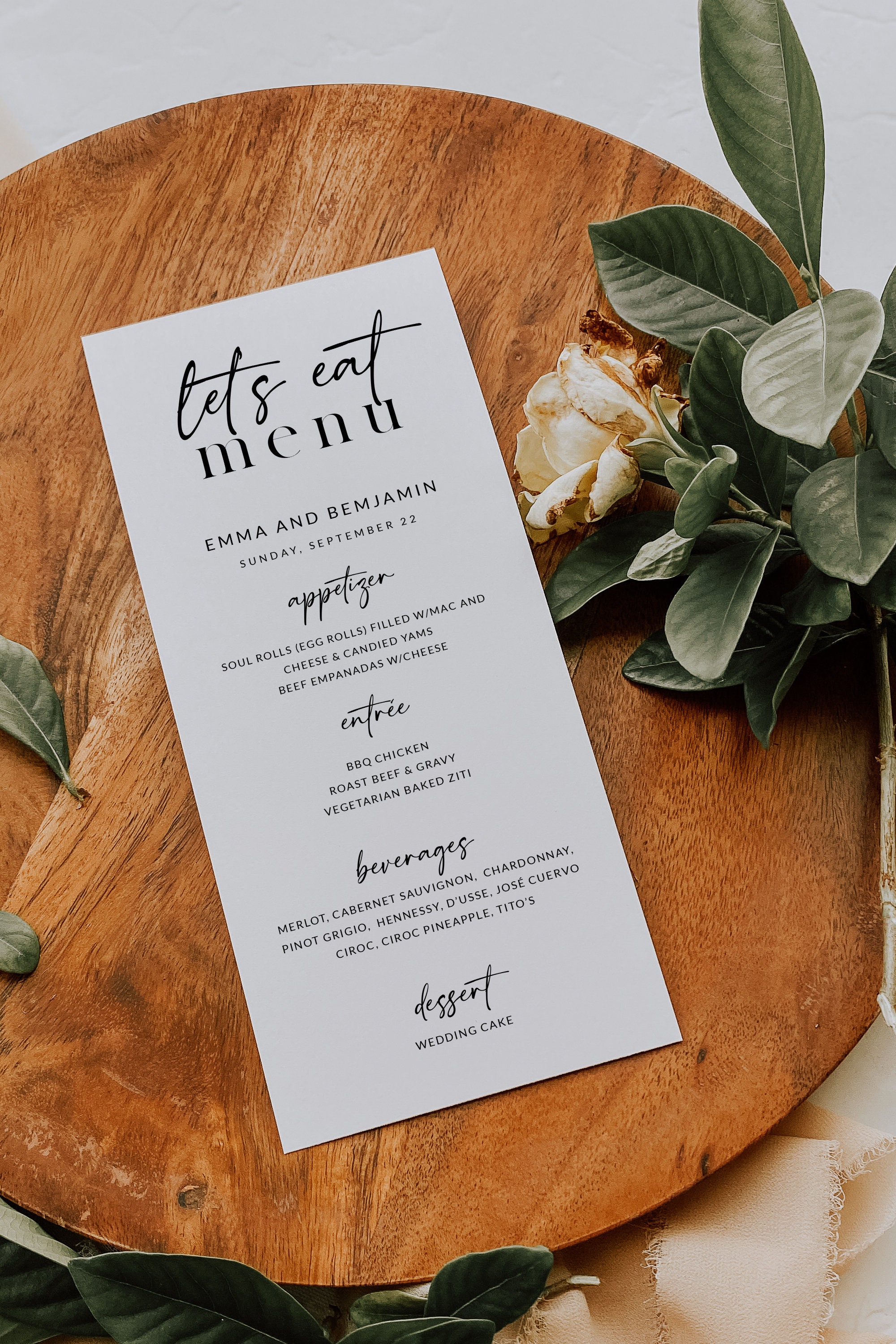 Wedding Menu Template Menu Cards Template Rustic Menu Black | Etsy