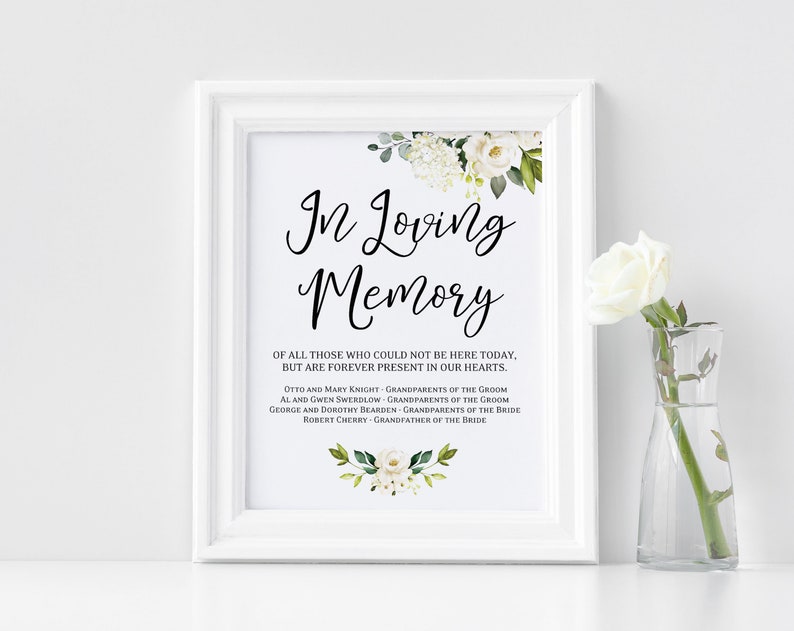 In Loving Memory Wedding Sign Template Editable Wedding | Etsy