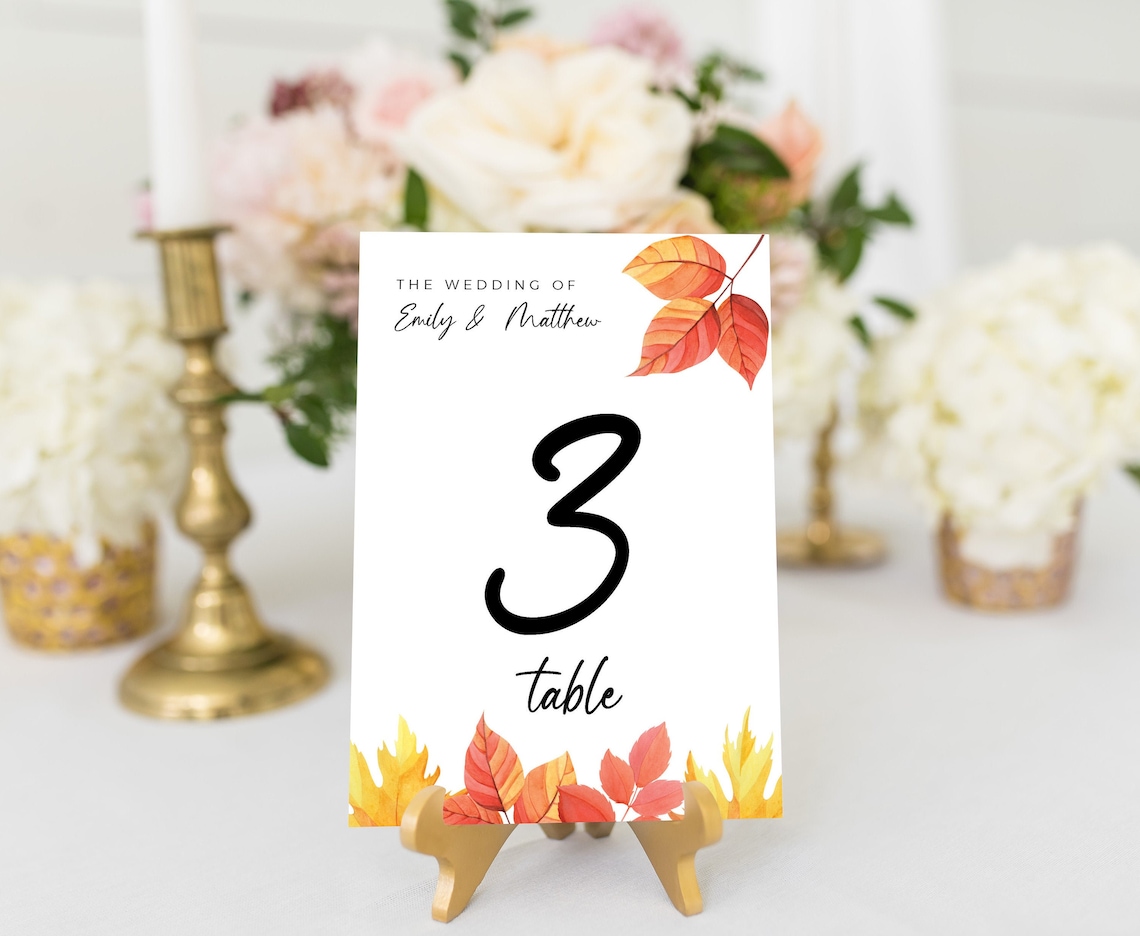 Fall Autumn Table Numbers Template Wedding Table Numbers - Etsy