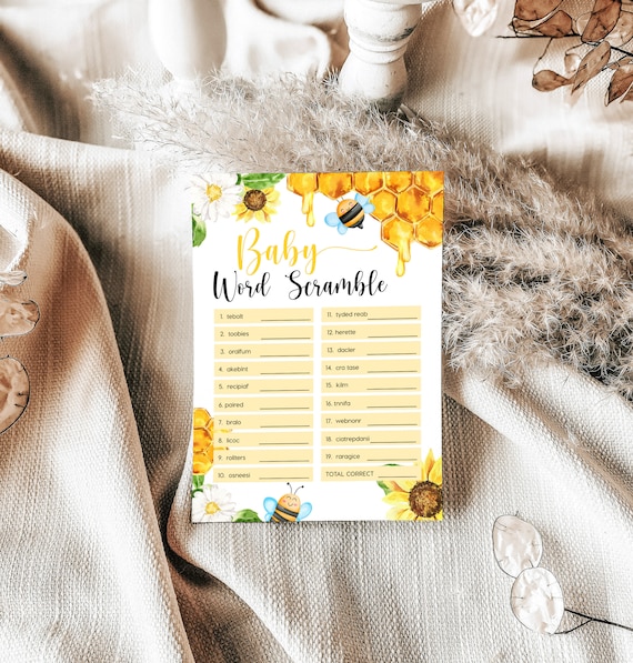 Word Scramble Game Baby Shower Word Scramble Honey Bee Baby | Etsy
