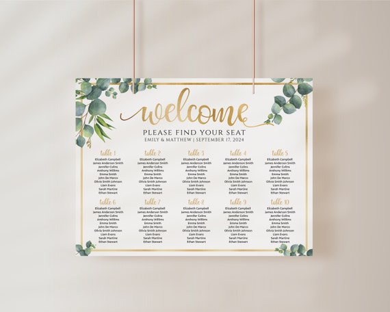 Paper & Party Supplies Rustic Wedding Seating Chart Sign,Eucalyptus ...