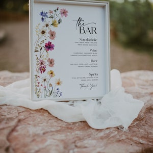 Bar Sign Template, Drinks Menu Sign, Floral Wedding Sign, the Bar Menu ...