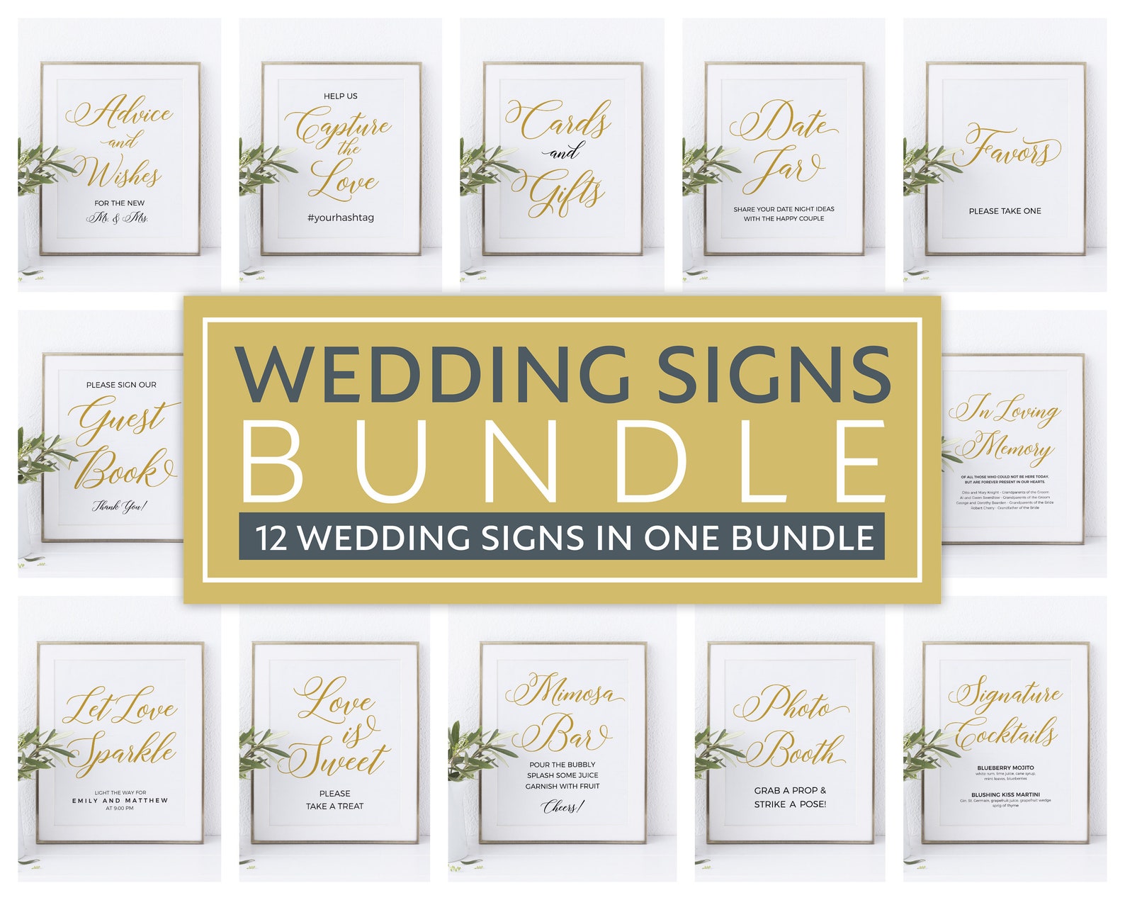 Wedding Sign Bundle 12 Wedding Signs Templates Gold Signs - Etsy