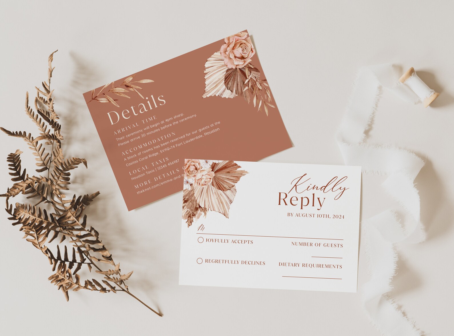 Terracotta Wedding Invitation Template Pampas Wedding - Etsy