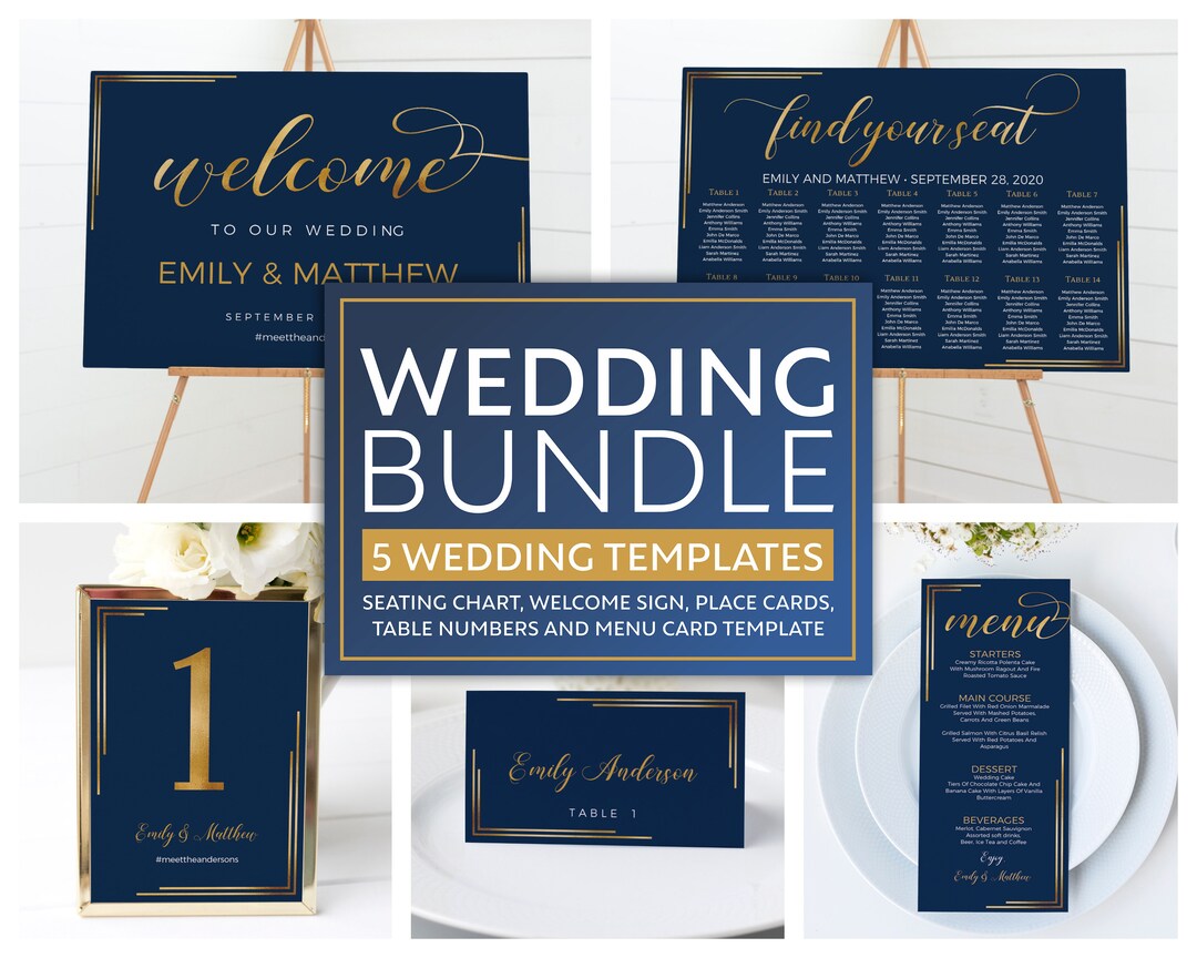 Wedding Template Bundle, Seating Chart, Welcome Sign, Place Cards ...