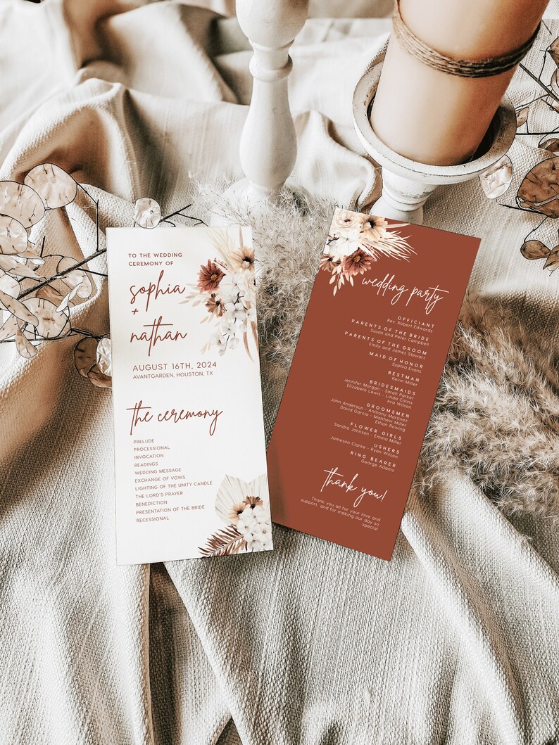 Boho Wedding Program Template Ceremony Program Template - Etsy