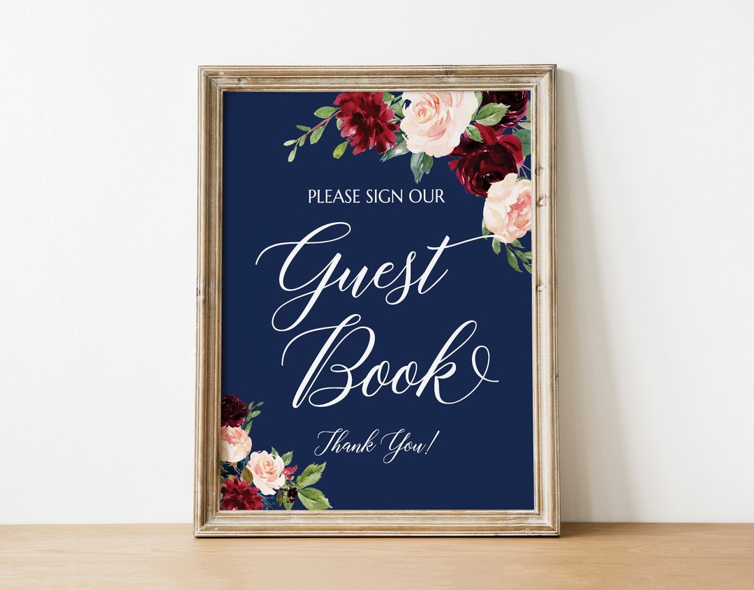 Guest Book Sign Printable Guest Book Sign Wedding Navy - Etsy