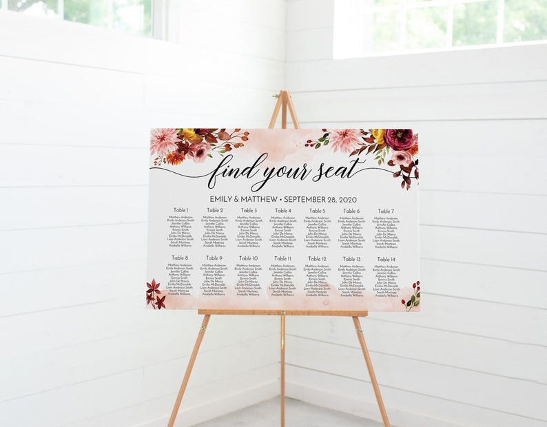 Seating Chart Wedding Fall Autumn Wedding Seating Chart - Etsy