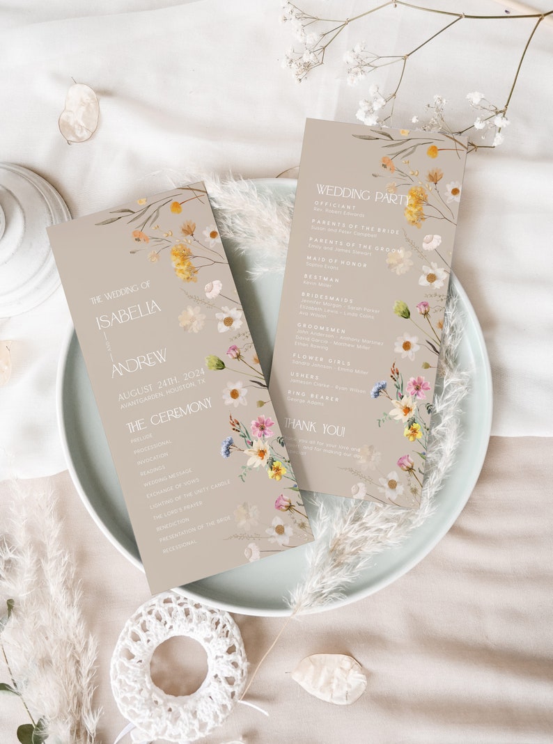 Wedding Program Template Floral Wedding Program Cards Boho - Etsy