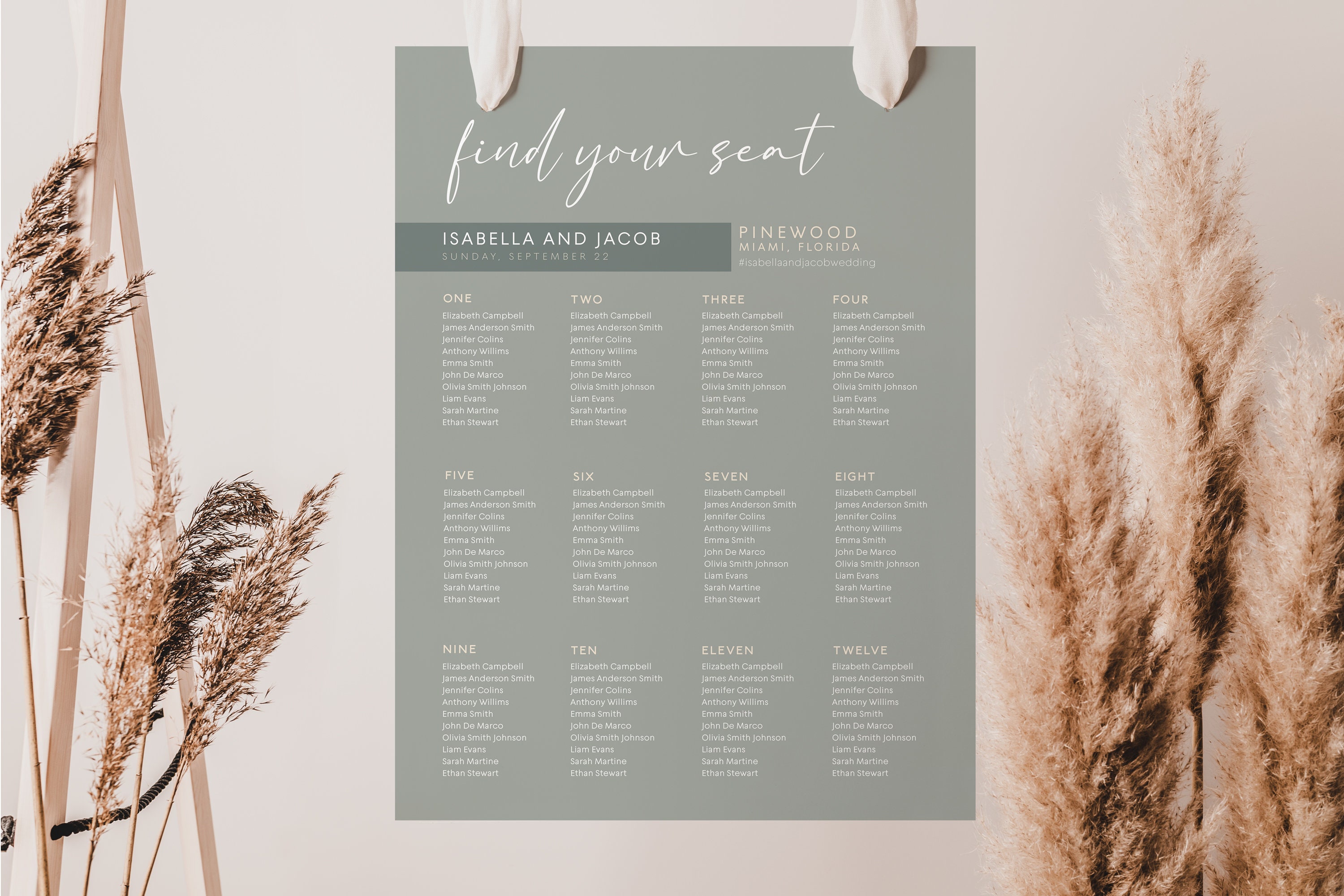 Seating Chart Template Sage Green Seating Chart Boho Wedding | Etsy