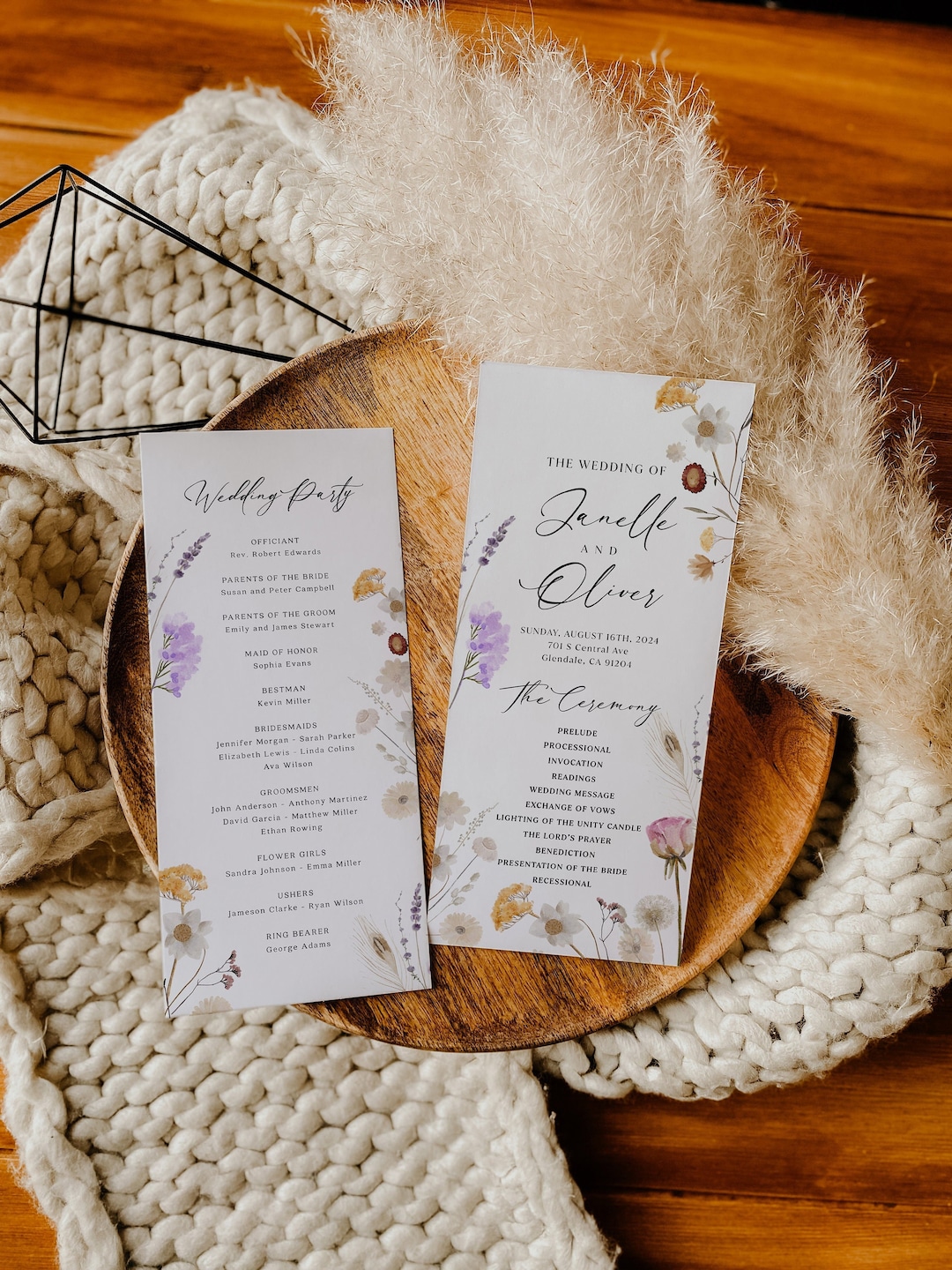 Wedding Ceremony Program Template, Wildflower Wedding Program, Floral Wedding Program Cards # ...