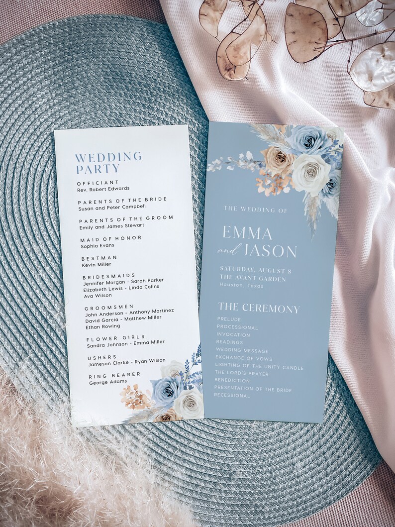 Program Template Wedding Ceremony Program Cards Dusty Blue - Etsy