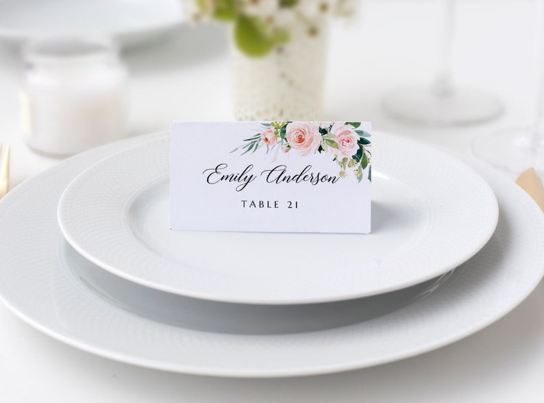Place Cards Template With Pink and Blush Flowers and Greenery | Etsy