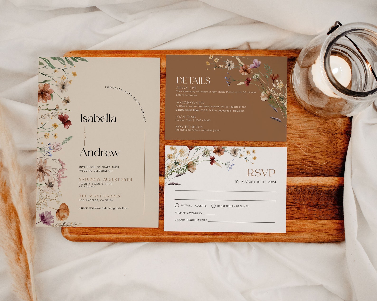 Beige Wedding Invitation Wildflower Wedding Invitation Set - Etsy