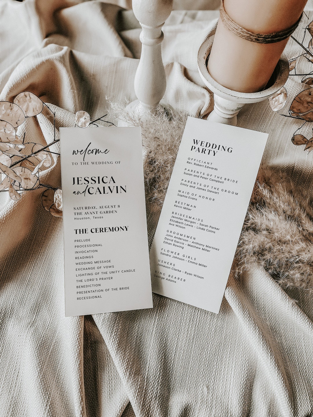 Wedding Ceremony Program Template, Minimalist Wedding Program Cards ...