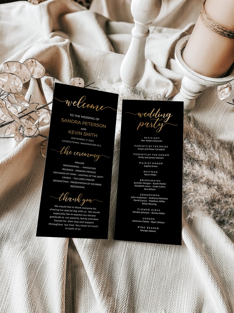 Wedding Program Template Black and Gold Wedding Program - Etsy