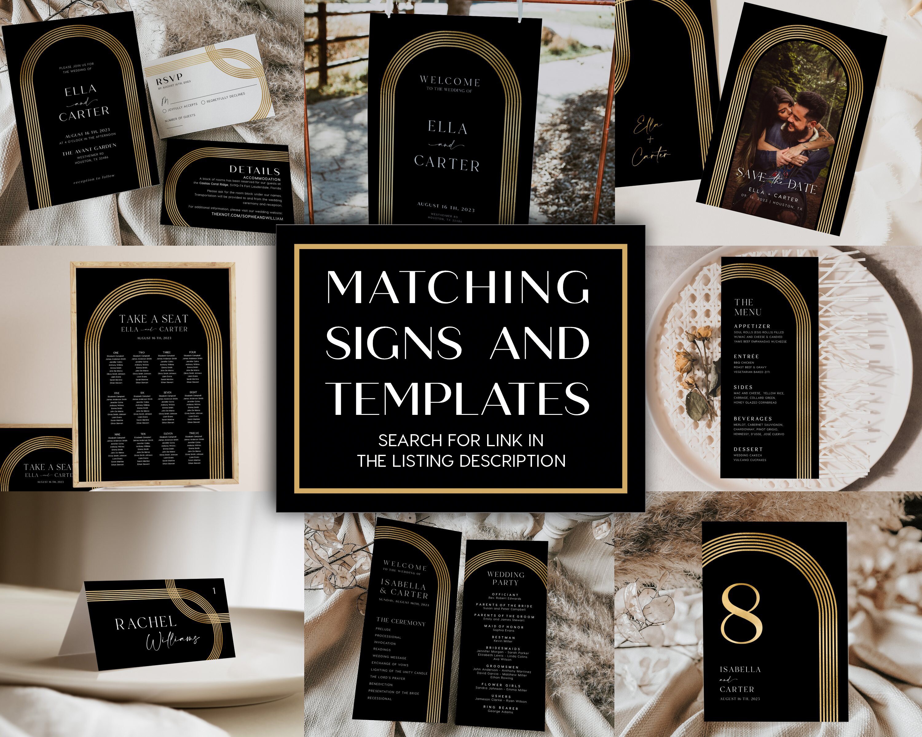 Gold Arch Menu Menu Template Black and Gold Wedding Menu - Etsy
