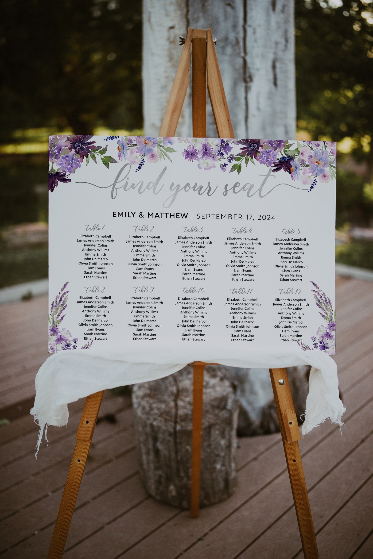 Lavender Seating Chart Sign Wedding Seating Chart Template - Etsy
