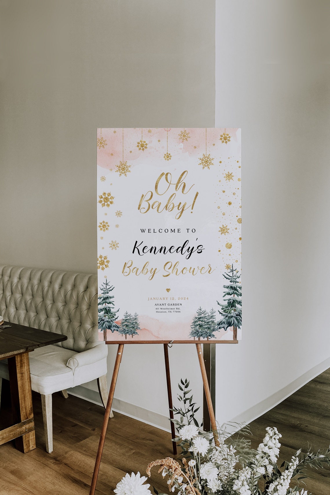 Oh Baby Welcome Sign Welcome Sign Template Gold Winter Baby - Etsy