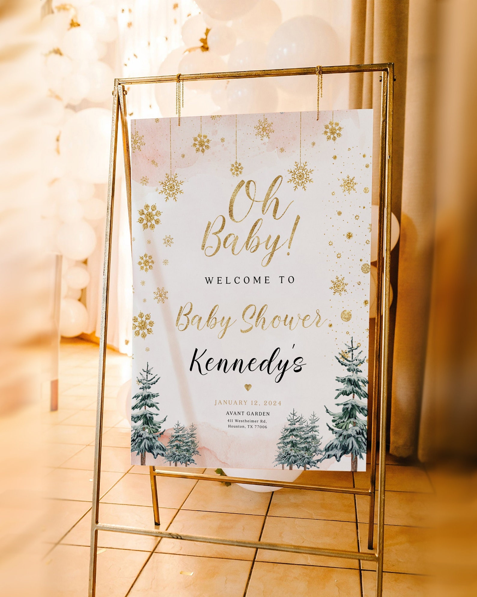 Oh Baby Welcome Sign Welcome Sign Template Gold Winter Baby - Etsy