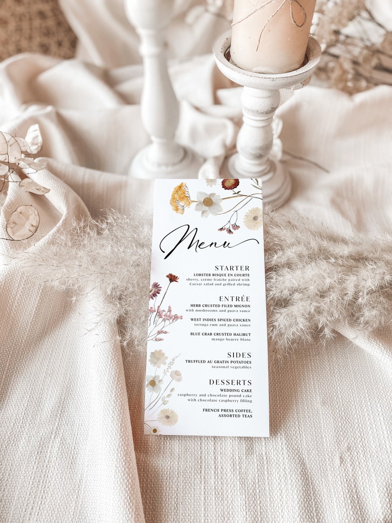 Wildflower Menu Template Floral Wedding Menu Wedding Menu | Etsy