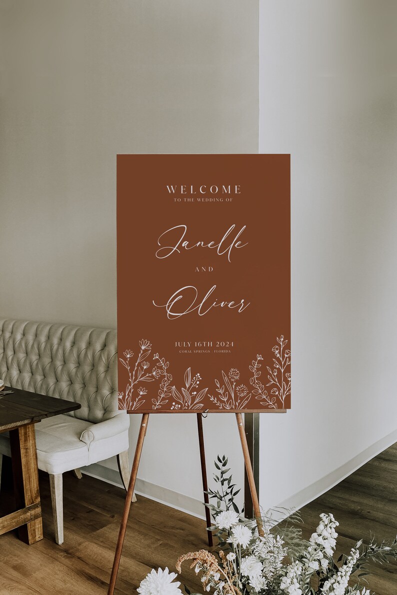 Welcome Sign Wedding Terracotta Welcome Sign Floral Welcome | Etsy