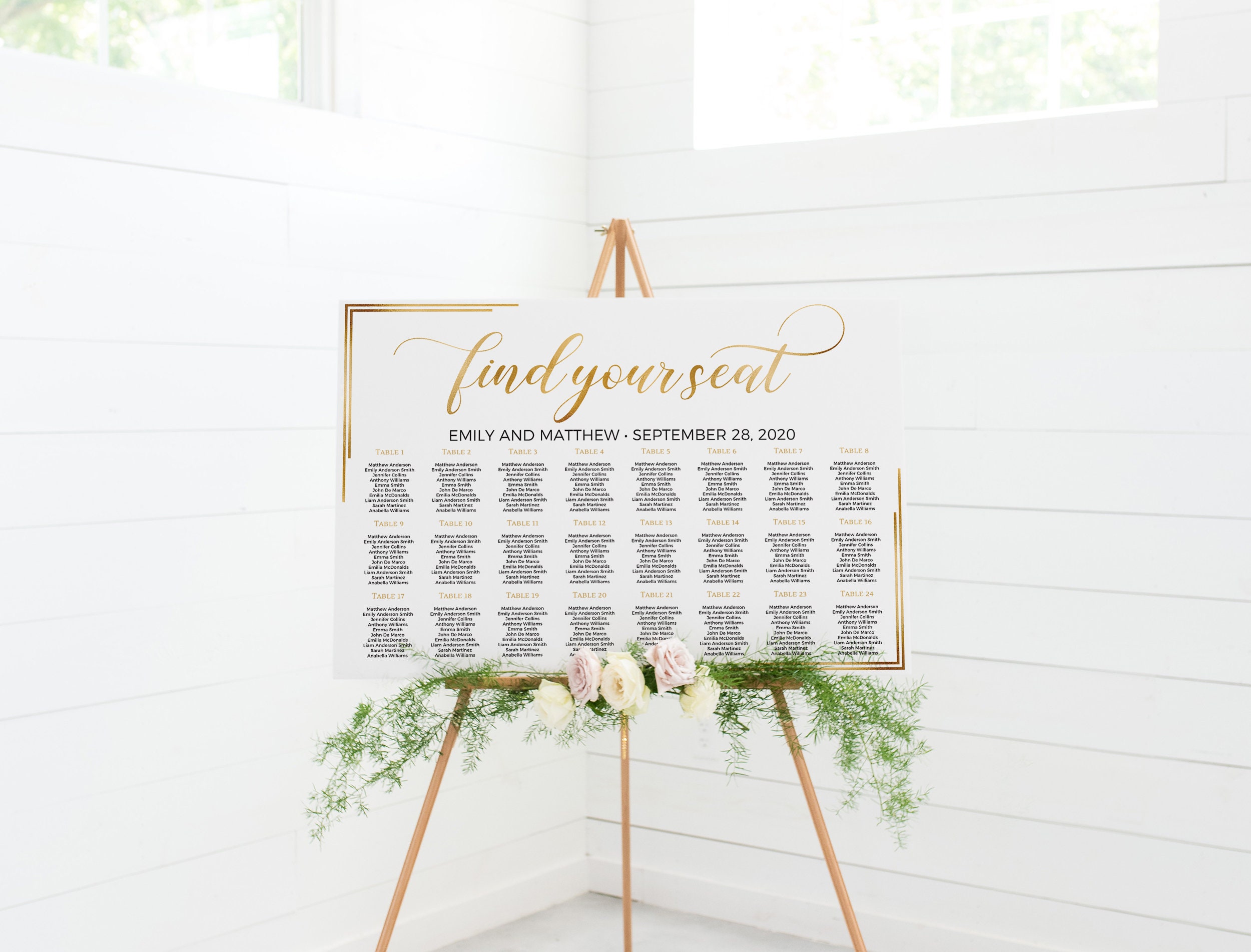 Seating chart wedding Gold seating chart template Gold foil | Etsy