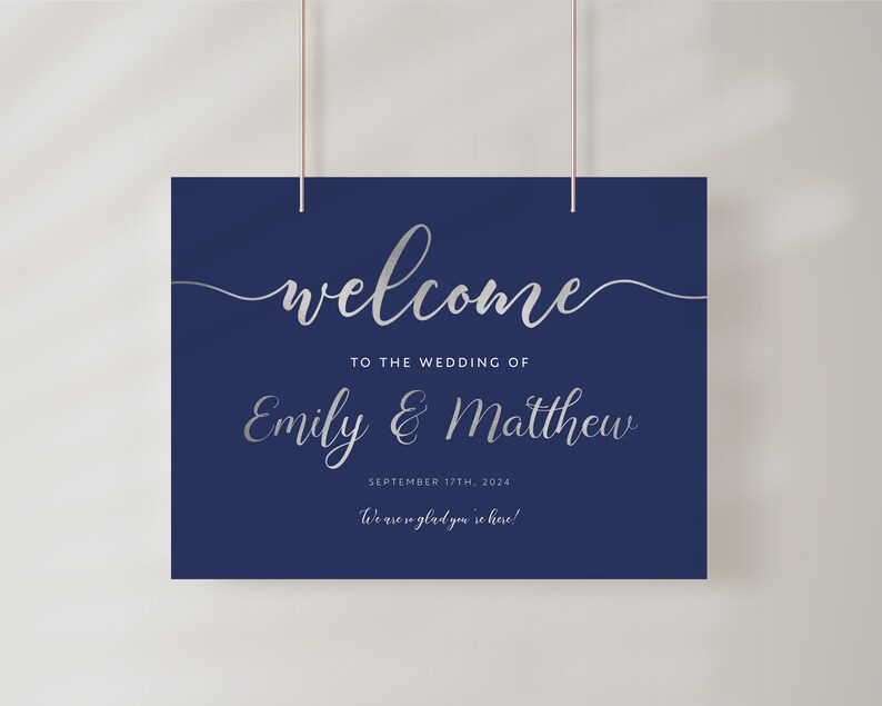 Navy Silver Wedding Sign Welcome Sign Template Wedding - Etsy