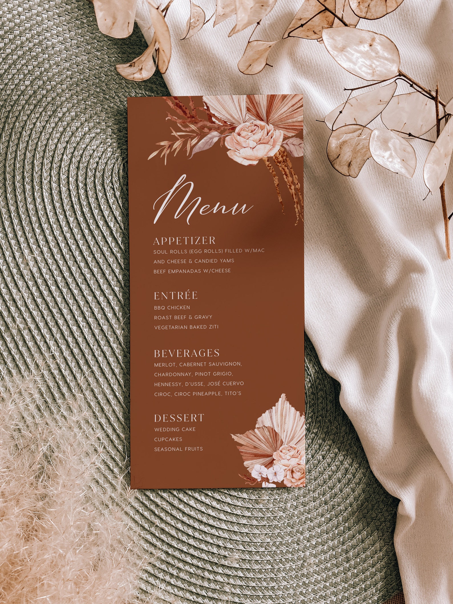 Terracotta Menu Template Brown Menu Cards Terracotta Wedding | Etsy
