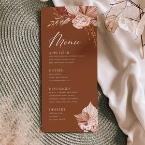 Terracotta Menu Template, Brown Menu Cards, Terracotta Wedding Menu ...
