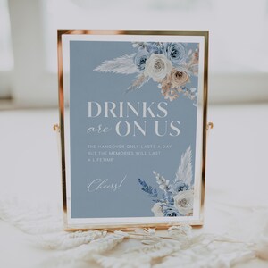 Drinks on Us Sign, Wedding Open Bar Sign, Drinks Sign Template, Dusty ...