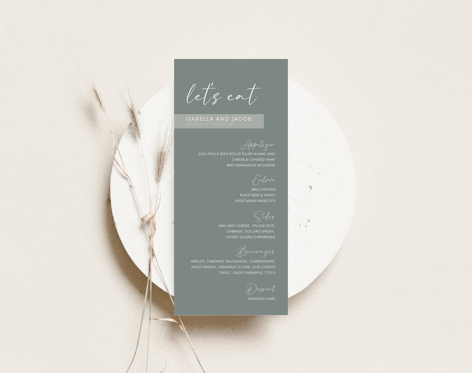 Sage Green Menu Menu Template Boho Wedding Menu bella021sg - Etsy