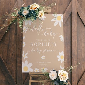 Hello Baby Sign, Baby Shower Welcome Sign, Daisy Flower Baby Shower ...