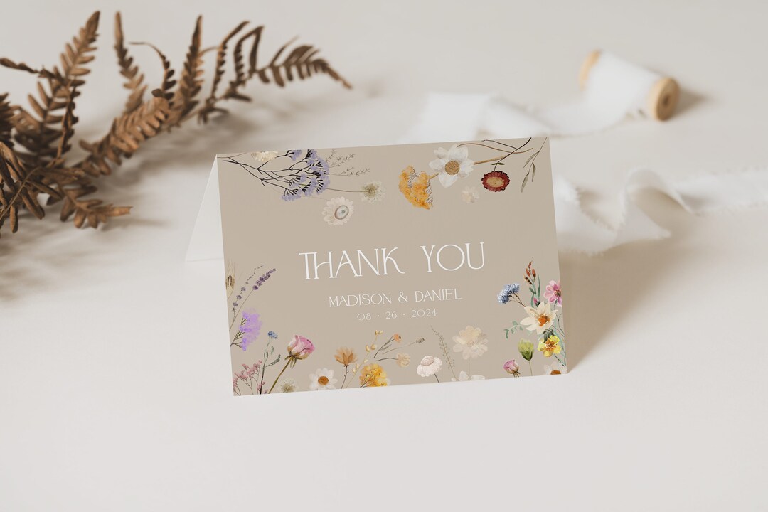 Thank You Card Template Beige Thank You Card Wildflower - Etsy