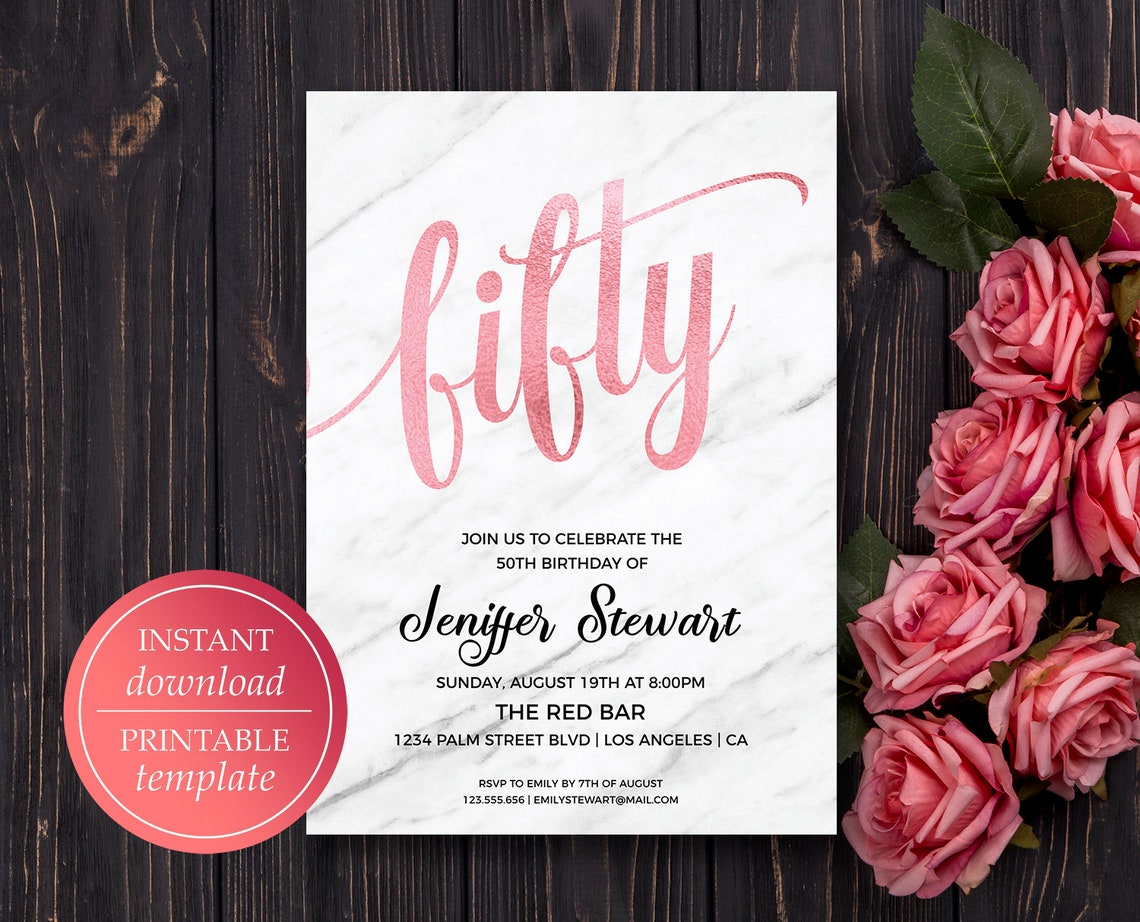 Invitation for 50th Birthday Women Birthday Invitations Rose | Etsy