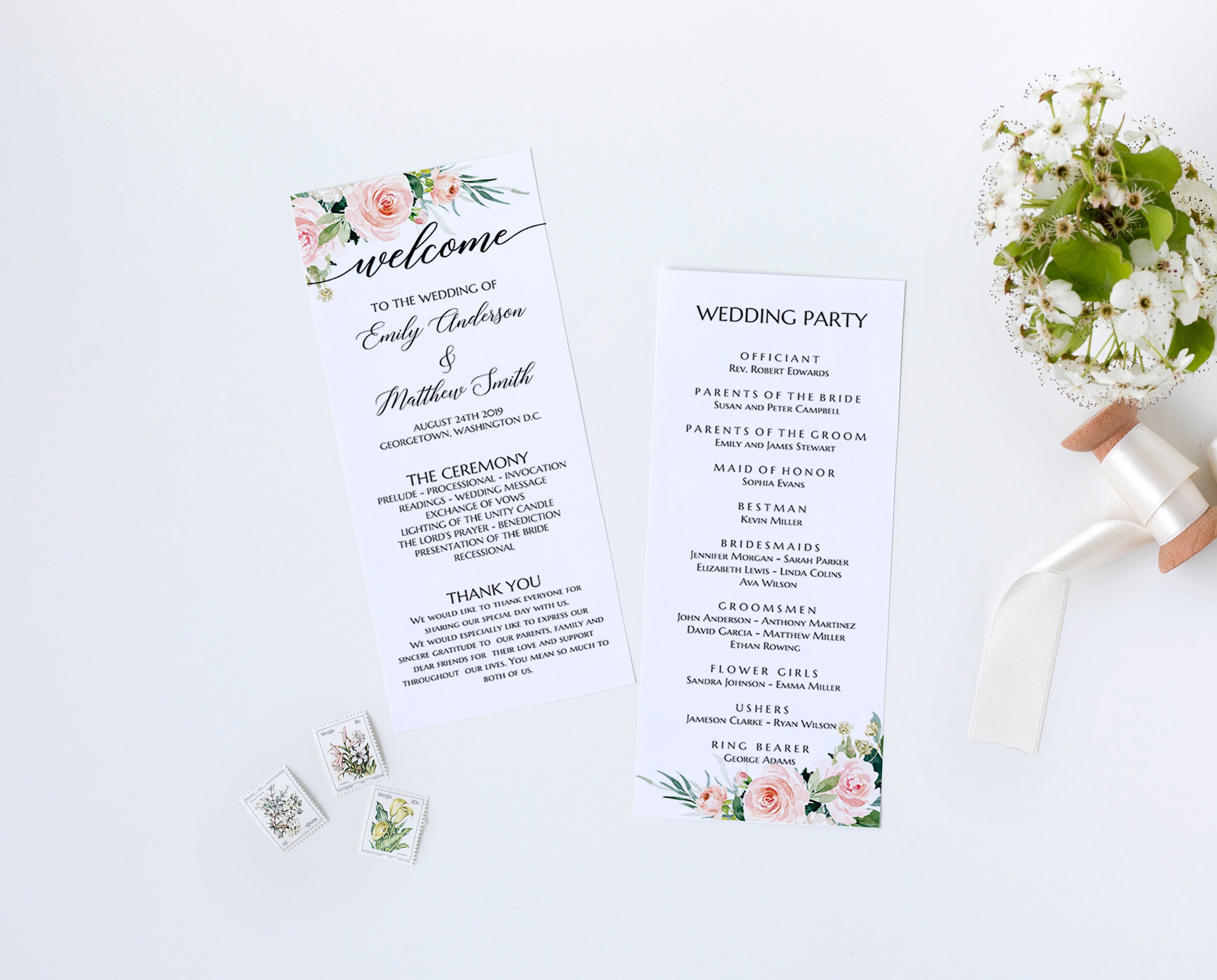 Editable Wedding Ceremony Program Template With Pink and Blush | Etsy