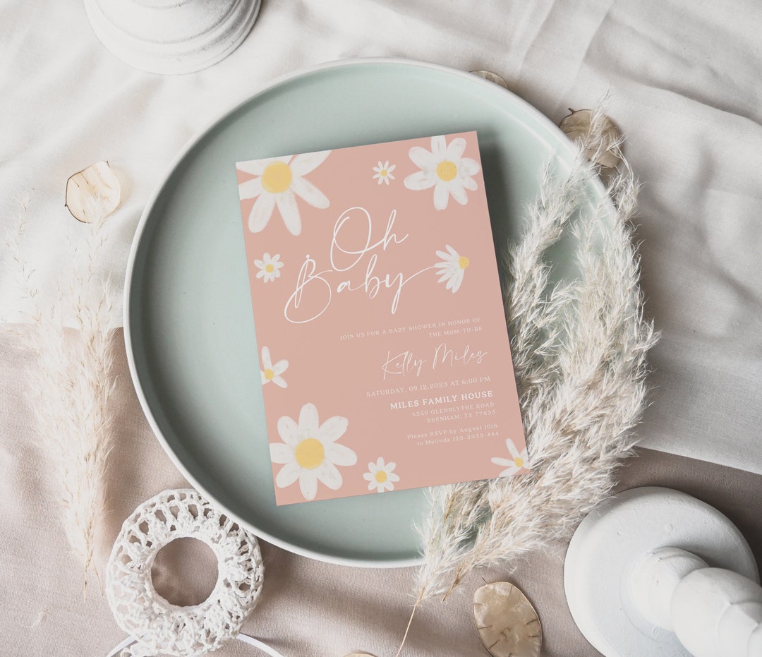 Pink Oh Baby Invitation, Pink Baby Shower Invitation, Baby in Boom ...