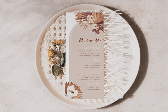 Boho Chic Menu Car Boho Wedding Menu Menu Template Modern | Etsy