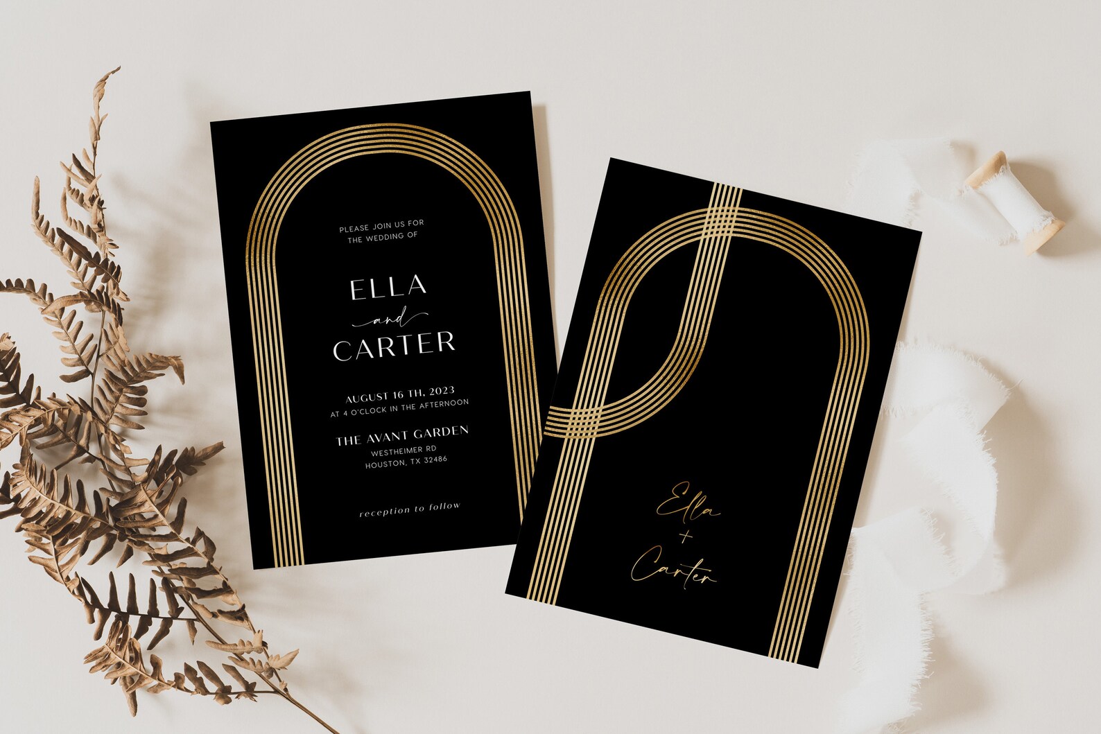 Black and Gold Arch Wedding Invitation Set Arch Wedding | Etsy