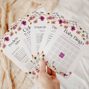Colorful Flowers Baby Shower Games Bundle, Baby Shower Games Templates ...