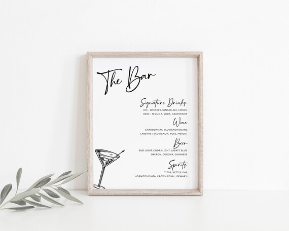 Bar Menu Sign the Bar Sign Printable Bar Menu Template - Etsy