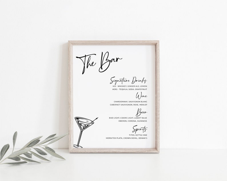 Bar Menu Sign the Bar Sign Printable Bar Menu Template - Etsy