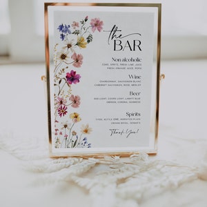 Bar Sign Template, Drinks Menu Sign, Floral Wedding Sign, the Bar Menu ...