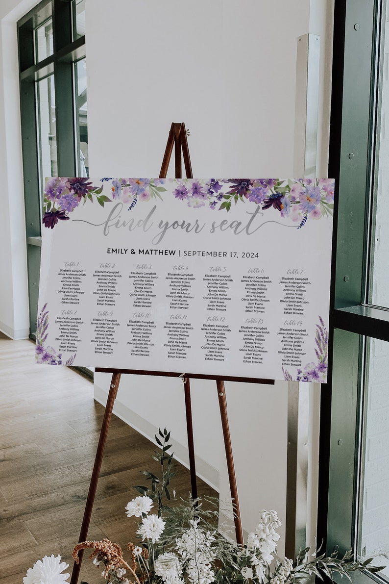 Lavender Seating Chart Sign Wedding Seating Chart Template - Etsy